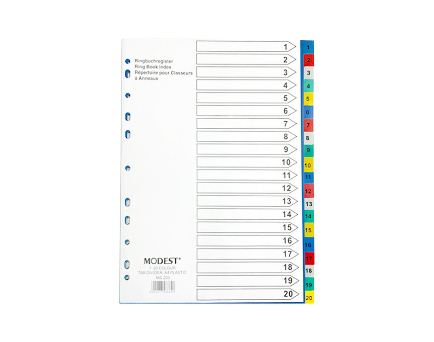 Modest Divider A4 1 To 20 Color MS 220 | Dividers & Spine Labels ...