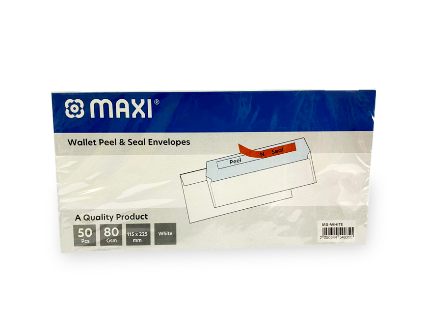 Maxi Wallet peel & Seal Envelopes 80GSM white 115X225mm Pcs | Envelopes ...