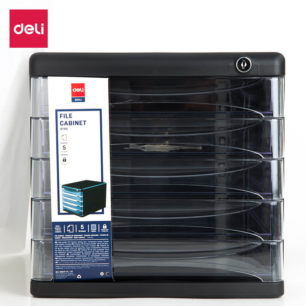 Deli 9795 Best Quality A4 size File Cabinet - Five Drower Grey & Black ...